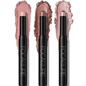 FOCALLURE 3PCS Cream Eyeshadow Stick Sets,Matte and Shimmer Eye Brightener Stick,Light to Dark Pink Eyeshadow Pencil,Long Lasting Waterproof Eye Shadow Highlighter Stick Makeup,Rose Hangover