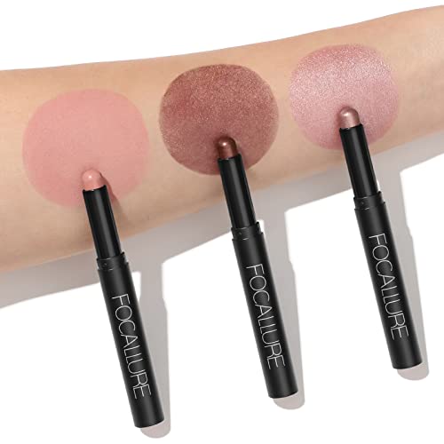 FOCALLURE 3PCS Cream Eyeshadow Stick Sets,Matte and Shimmer Eye Brightener Stick,Light to Dark Pink Eyeshadow Pencil,Long Lasting Waterproof Eye Shadow Highlighter Stick Makeup,Rose Hangover