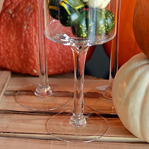 WHW Whole House Worlds Oversized Hamptons Long Stem Goblet Candle Holders, Set of 3, Centerpiece, Crystal Clear Glass, 19.75, 15.75, 11.75 Tall, 4.75 Diameter Cup for Tea Lights or Vo