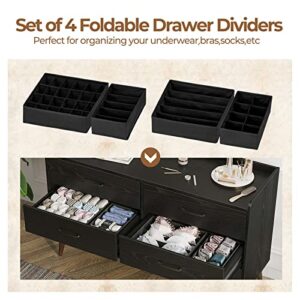 Rolanstar Drawer Dresser-Tool Free Quick Install, 6 Drawers Storage Dresser with Foldable Drawer Dividers, Modern Chest of Drawer, Black（Tool Free Except Drawer Handle and Foot）