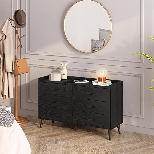 Rolanstar Drawer Dresser-Tool Free Quick Install, 6 Drawers Storage Dresser with Foldable Drawer Dividers, Modern Chest of Drawer, Black（Tool Free Except Drawer Handle and Foot）