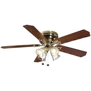 hampton bay carriage house 52 in. led indoor polished brass ceiling fan with light kit