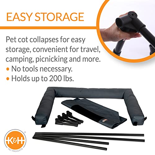 K&H PET PRODUCTS Original Bolster Pet Cot Elevated Pet Bed with Removable Bolsters Charcoal/Black Mesh Small 17 X 22 X 7 Inches