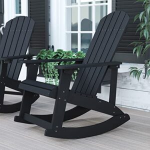 flash furniture savannah poly resin wood adirondack rocking chair – all weather black polystyrene – stainless steel hardware