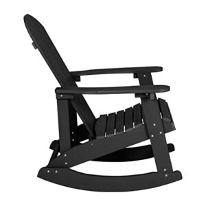 Flash Furniture Savannah Poly Resin Wood Adirondack Rocking Chair - All Weather Black Polystyrene - Stainless Steel Hardware