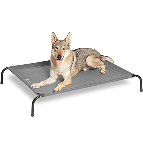 Bedsure Large Elevated Cooling Outdoor Dog Bed - Raised Dog Cots Beds for Large Dogs, Portable Indoor & Outdoor Pet Hammock Bed with Skid-Resistant Feet, Frame with Breathable Mesh, Grey, 49 inches