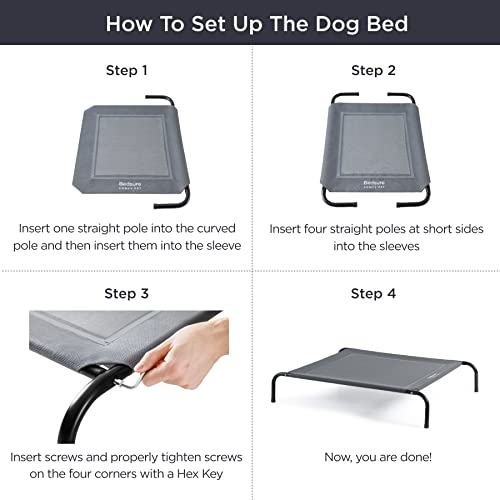 Bedsure Large Elevated Cooling Outdoor Dog Bed - Raised Dog Cots Beds for Large Dogs, Portable Indoor & Outdoor Pet Hammock Bed with Skid-Resistant Feet, Frame with Breathable Mesh, Grey, 49 inches