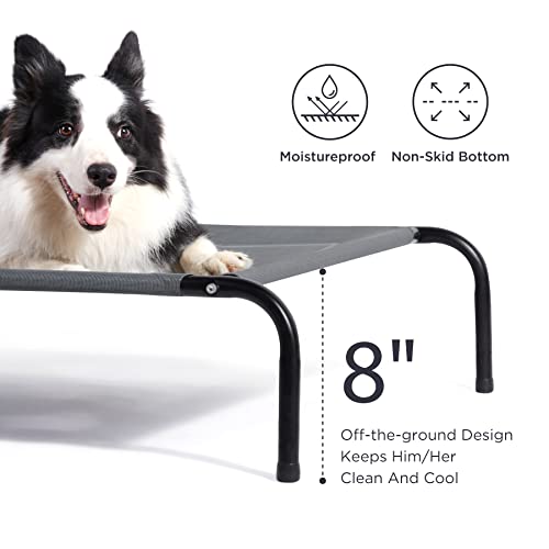 Bedsure Large Elevated Cooling Outdoor Dog Bed - Raised Dog Cots Beds for Large Dogs, Portable Indoor & Outdoor Pet Hammock Bed with Skid-Resistant Feet, Frame with Breathable Mesh, Grey, 49 inches