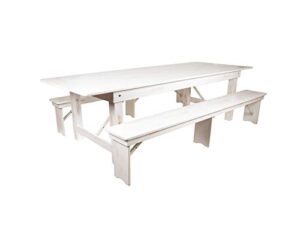 flash furniture hercules series 9′ x 40″ antique rustic white folding farm table and two bench set