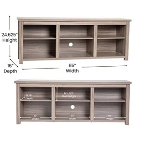 Flash Furniture Kilead Farmhouse TV Stand for up to 80" TVs-65 Engineered Wood Framed Media Console with Open Storage, 65", Gray Wash Oak