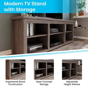 Flash Furniture Kilead Farmhouse TV Stand for up to 80" TVs-65 Engineered Wood Framed Media Console with Open Storage, 65", Gray Wash Oak