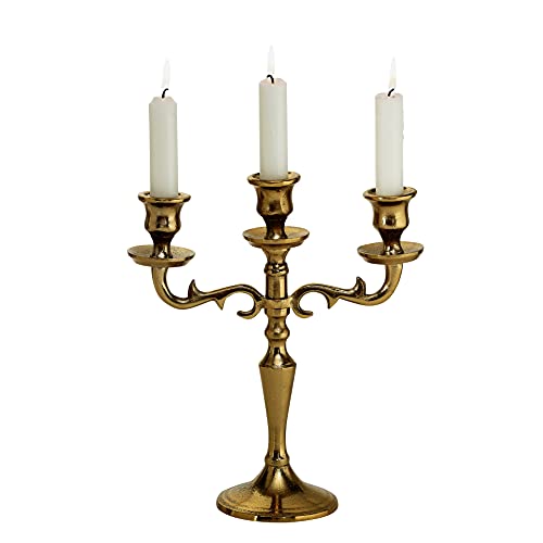 WHW Whole House Worlds Hamptons Three Arm Gold Candelabra, Hand Crafted of Aluminum, 10.25 Inches High, Weighted