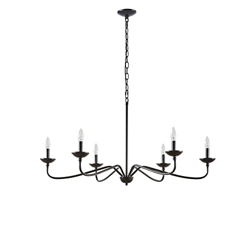 Hampton Hill Brighton Farmhouse Metal Rustic 6-Light Chandelier - Traditional Dining Room Antique Ceiling Lighting for Bedroom, 40" W x 40" D x 72" H, Matte Black