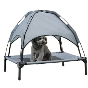 hooyeatlin elevated dog bed for small dogs – cooling raised pet cot with removable canopy portable dog shade tent for indoor & outdoor use gray ( s size )