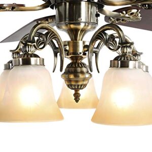 FINXIN Indoor Ceiling Fan Light Fixtures New Bronze Remote LED 52 Ceiling Fans For Bedroom,Living Room,Dining Room Including Motor,5-Light,5-Blades,Remote Switch