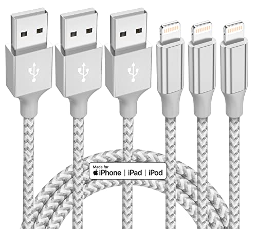 iPhone Charger 3 Pack 10 ft Apple MFi Certified Lightning Cable Nylon Braided Cable iPhone Charger Fast Charging Cord Compatible with iPhone 13 12 11 Pro Max XR XS X 8 7 6 Plus SE iPad and More