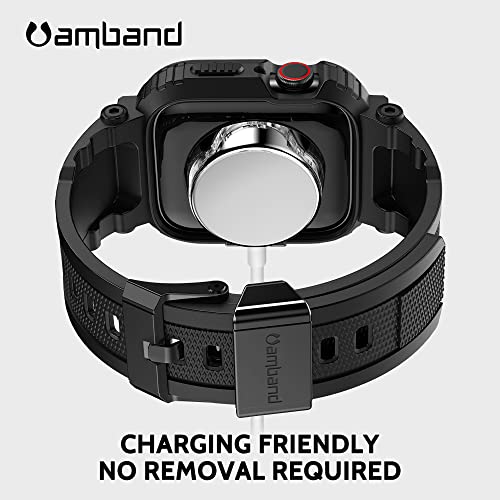 amBand Bands Compatible with Apple Watch 8/7 41mm, M1 Sport Series Rugged Case with TPU Strap Military Protective Tough Cover Bumper for iWatch 6/SE/5/4/3/2 40mm 38mm Men Black