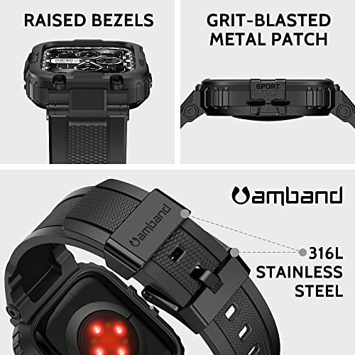 amBand Bands Compatible with Apple Watch 8/7 41mm, M1 Sport Series Rugged Case with TPU Strap Military Protective Tough Cover Bumper for iWatch 6/SE/5/4/3/2 40mm 38mm Men Black