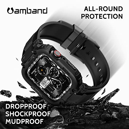 amBand Bands Compatible with Apple Watch 8/7 41mm, M1 Sport Series Rugged Case with TPU Strap Military Protective Tough Cover Bumper for iWatch 6/SE/5/4/3/2 40mm 38mm Men Black