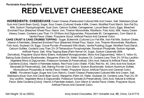 Andy Anand Red Velvet Cheesecake 9" Fresh Made in Traditional Way, Amazing-Delicious-Decadent & Greeting Card, Birthday Valentine, Christmas, Mothers Fathers day, Anniversary Gourmet Food (2 lbs)