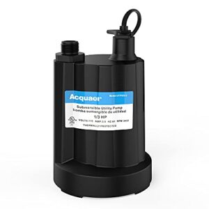 acquaer 1/3 hp submersible water pump 2160gph sump pump thermoplastic utility pump portable electric water pump water remove for basement hot tubs garden pool cover draining with 10 ft cord