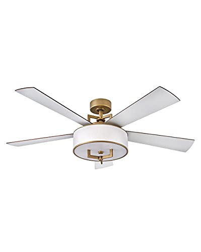 Hinkley Hampton 56" Indoor Smart Ceiling Fan with Remote - Integrated LED Lighting, Linen Drum Shade with Sophisticated Metallic Accents, Heritage Brass