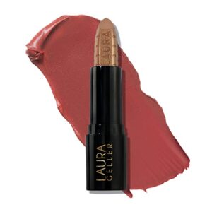 laura geller new york gorgeous in gold rich full-coverage lipstick, limited edition gold frosted lip color, radiant in rose