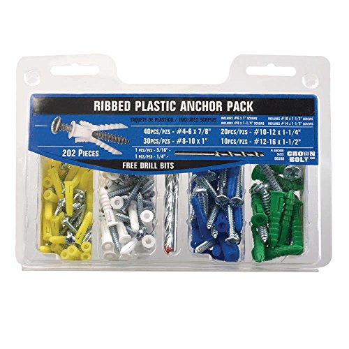 Everbilt 4-#16 x 7/8 in. - 1-1/2 in. Ribbed Plastic Anchor Pack with Screw (202-Piece)