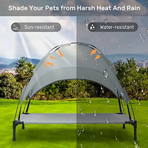 Heeyoo Elevated Dog Bed with Canopy, Outdoor Dog Cot with Removable Canopy Shade Tent, Portable Raised Pet Cot Cooling Bed for Dogs and Cats, 42 inches