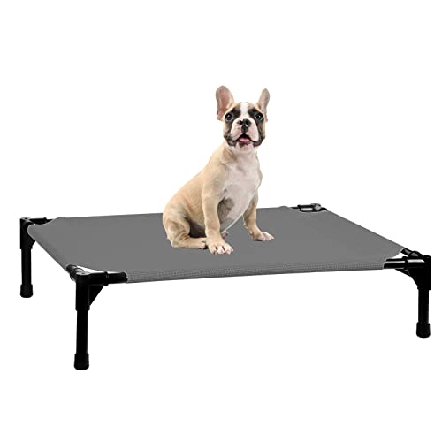 Elevated Dog Bed – Raised Dog Bed for Small Medium Dogs, Outdoor Dog Cot, Portable Pet Beds with No-Slip Feet, Washable & Breathable Mesh, Grey