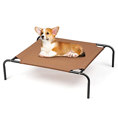 Pet Cot Elevated Dog Cat Bed Portable Raised Pet Bed Durable Indoor & Outdoor Waterproof Dog Crates for Small & Medium Pets, Brown