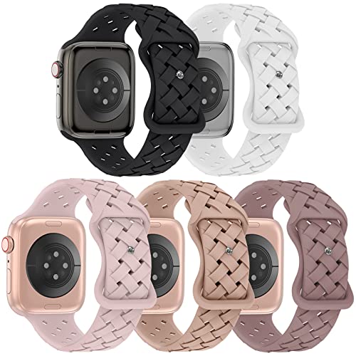 Arctime 5 Pack Soft Silicone Bands Compatible with Apple Watch Band 38mm 40mm 41mm 42mm 44mm 45mm 49mm, Sport Strap Breathable Wristbands for iWatch Ultra Series SE 8 7 6 5 4 3 2 1 Women Men