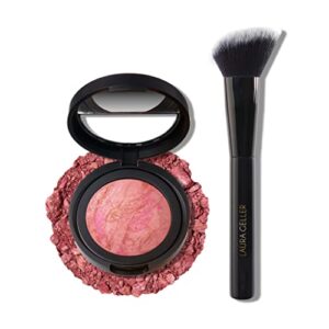 laura geller new york baked blush-n-brighten marbleized blush – pink buttercream and angled blush brush bundle