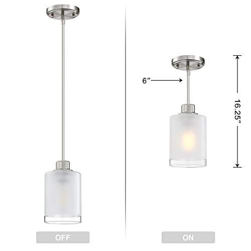 Dolaimi House 3 Pack 1-Light Pendant Ceiling Light Industrial Farmhouse Fixture Clear Frosted Glass with Brushed Nickel Finish for Bedroom Hallway Dining Room Entryway Kitchen Cafe Bar