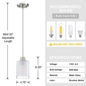 Dolaimi House 3 Pack 1-Light Pendant Ceiling Light Industrial Farmhouse Fixture Clear Frosted Glass with Brushed Nickel Finish for Bedroom Hallway Dining Room Entryway Kitchen Cafe Bar