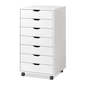 devaise 7-drawer chest, wood storage dresser cabinet with wheels, white