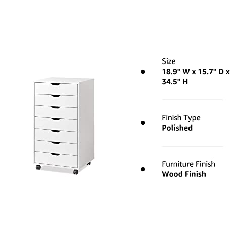 DEVAISE 7-Drawer Chest, Wood Storage Dresser Cabinet with Wheels, White