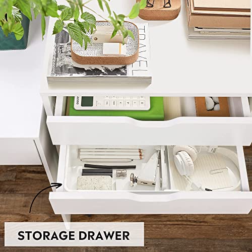 DEVAISE 7-Drawer Chest, Wood Storage Dresser Cabinet with Wheels, White