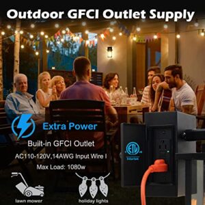 SUNTOWN Dusk to Dawn Motion Sensor Outdoor Porch Lights with GFCI Outlet, Waterproof Anti-Rust Outside Wall Mount Light with 3 Modes, Black Exterior Lighting Fixture for House Garage