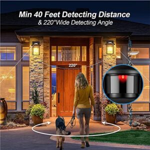 SUNTOWN Dusk to Dawn Motion Sensor Outdoor Porch Lights with GFCI Outlet, Waterproof Anti-Rust Outside Wall Mount Light with 3 Modes, Black Exterior Lighting Fixture for House Garage