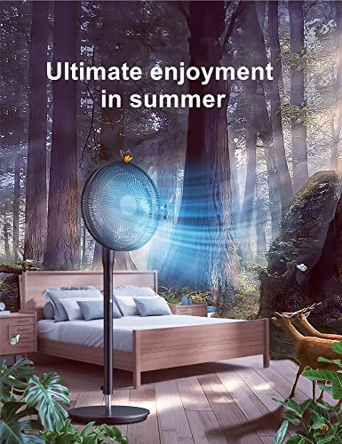 Delvit Standing fan,Oscillating Fan with Remote control,Quiet,Electric Pedestal 13 Speed Levels, 9-Hour Timer, 3 Wind Modes, 14-inch Adjustable Height for House Room Office Bedroom Use (Black)