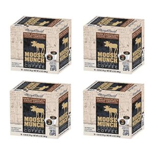 moose munch single serve coffee by harry & david, 4/18 ct boxes (72 count) (dark chocolate candy caramel)