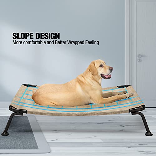 Veehoo Curved Cooling Elevated Dog Bed, Black Frame Outdoor Raised Dog Cot, Chew Proof Pet Bed with Washable & Breathable Textilene Mesh, Non-Slip feet for Indoor & Outdoor, X Large, Beige Coffee