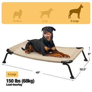 Veehoo Curved Cooling Elevated Dog Bed, Black Frame Outdoor Raised Dog Cot, Chew Proof Pet Bed with Washable & Breathable Textilene Mesh, Non-Slip feet for Indoor & Outdoor, X Large, Beige Coffee