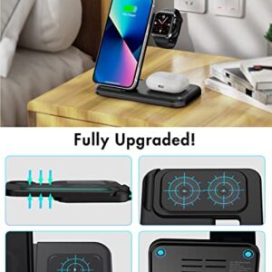 Charger Station for Apple Multiple Devices, 3 in 1 Fast Wireless Charger Stand Dock Foldable for iPhone 14 13 12 11 Pro X XS 8 Plus Apple Watch Series 8 7 6 SE 5 4 3 2 & AirPods 3/2/Pro with Adapter