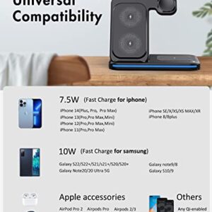 Charger Station for Apple Multiple Devices, 3 in 1 Fast Wireless Charger Stand Dock Foldable for iPhone 14 13 12 11 Pro X XS 8 Plus Apple Watch Series 8 7 6 SE 5 4 3 2 & AirPods 3/2/Pro with Adapter