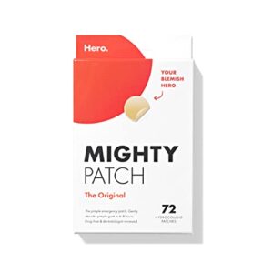 mighty patch original from hero cosmetics – hydrocolloid acne pimple patch for covering zits and blemishes, spot stickers for face and skin, vegan-friendly and not tested on animals (72 count)