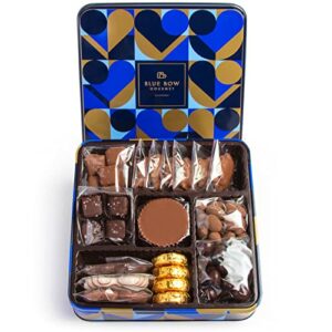 Blue Bow Gourmet Artisanal Chocolate Assortment Gift Tin for Easter, Mother's Day, Birthday, Thank You