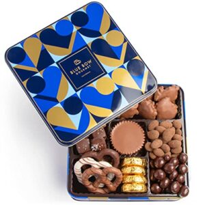 Blue Bow Gourmet Artisanal Chocolate Assortment Gift Tin for Easter, Mother's Day, Birthday, Thank You