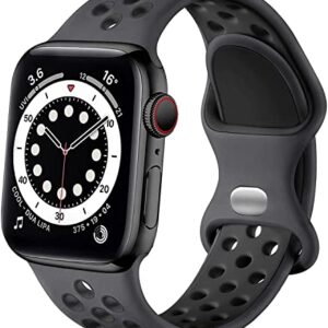 Lerobo Sport Bands Compatible with Apple Watch Band 45mm 44mm 42mm 49mm Women Men,Soft Silicone Breathable Replacement Band Compatible for Apple Watch SE iWatch Series 8 7 6 5 4 3 2 1,Anthracite Black